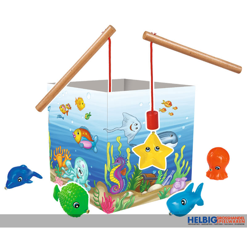 Kinderspiel-Klassiker Angelspiel mit 2 Angeln aus Holz